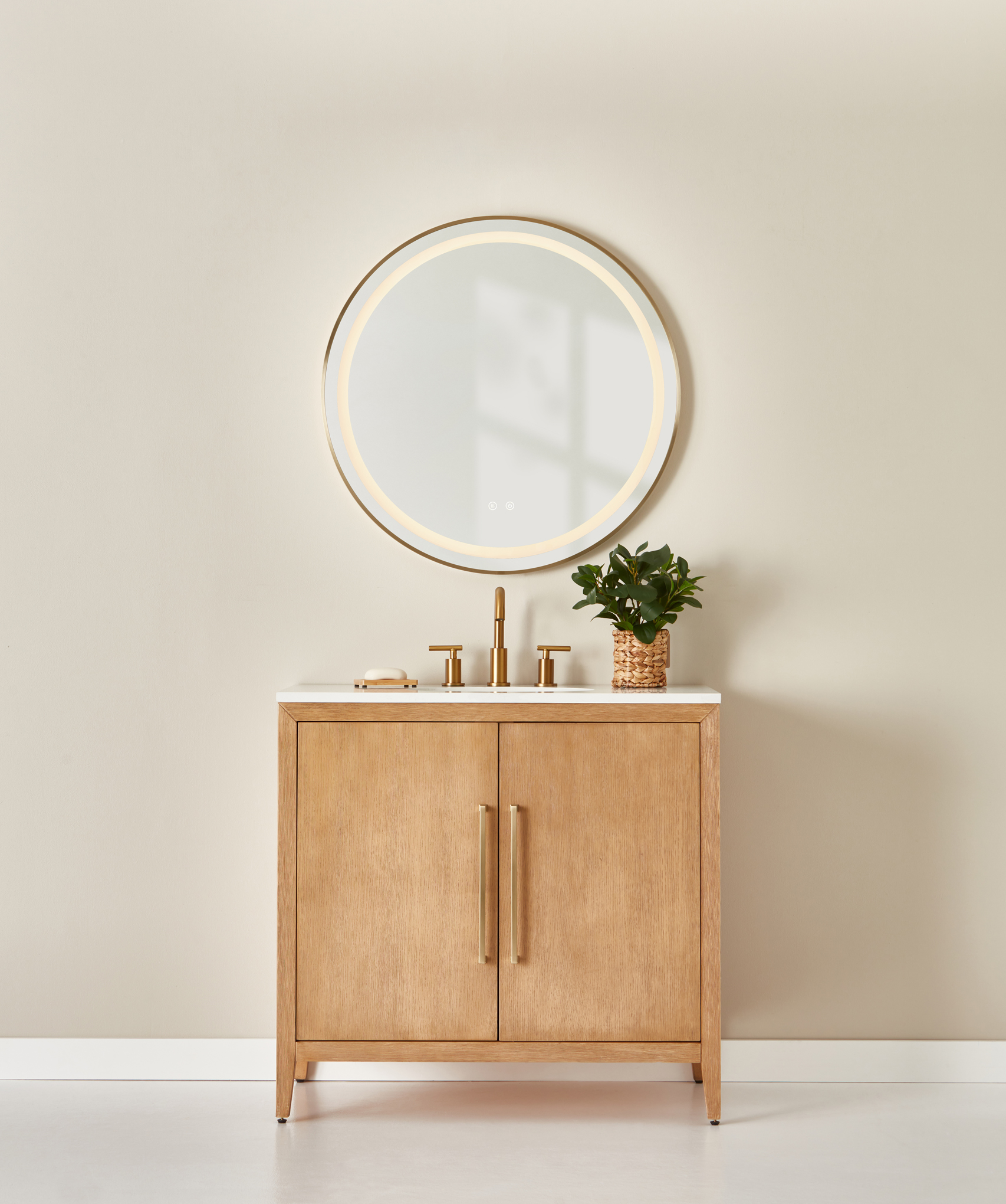 Alder Framed Round LED Lighted Mirror - Brushed Bronze | Luca + Lex