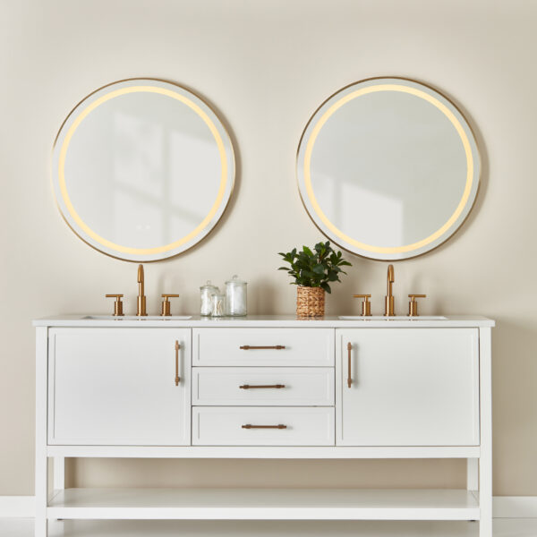 Alder Framed Round LED Lighted Mirror - Brushed Bronze | Luca + Lex