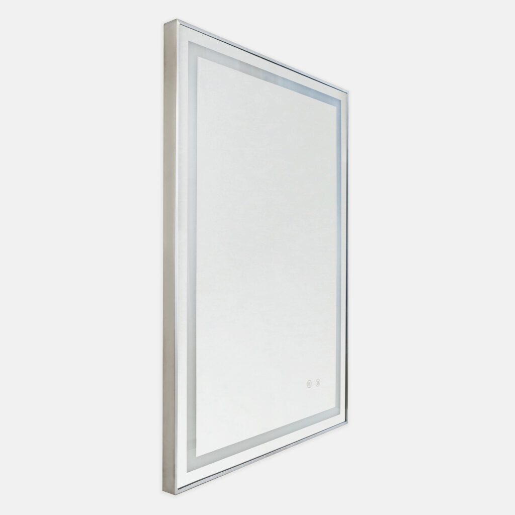 Alder Framed Rectangle LED Lighted Mirror - Brushed Nickel | Luca + Lex